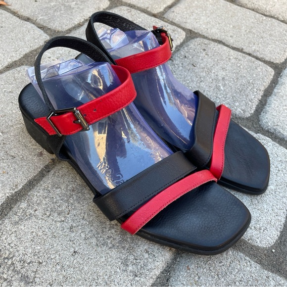 Arche | Shoes | Arche Women Black Red Leather Sandals Sz 3985 Block ...
